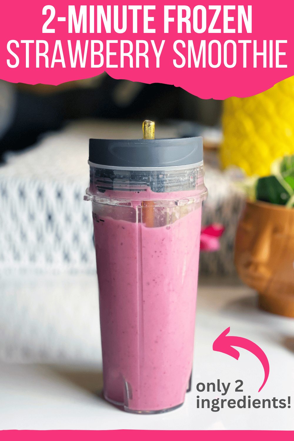 Easy 2-Minute 2-Ingredient Frozen Strawberry Smoothie Recipe - Mom Spark